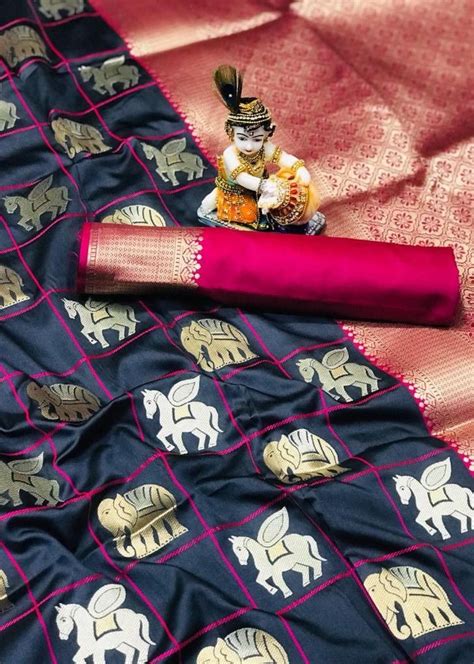Fancy Designer Soft Silk Saree With Gold And Silver Zari Waving
