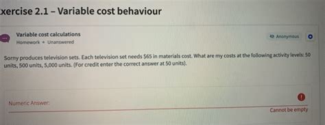 Solved Xercise 21 Variable Cost Behaviour Variable Cost