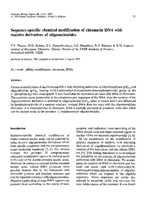 Pdf Sequence Specific Chemical Modification Of Chromatin Dna With