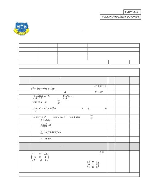 Mac Model For Cse Pdf Integral Matrix Mathematics