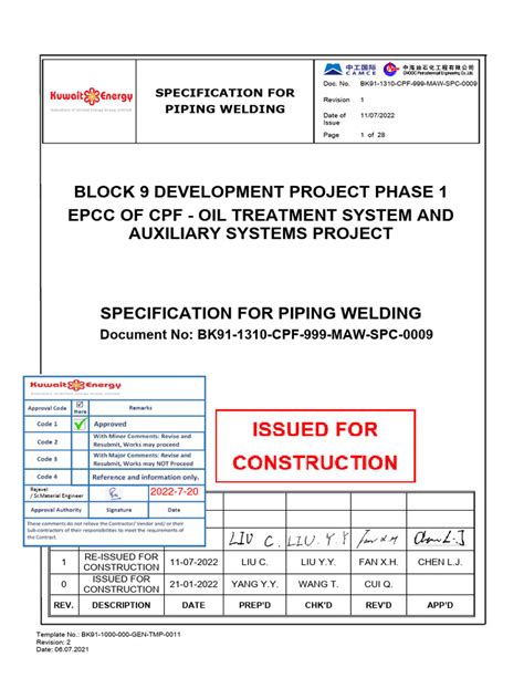 Bk91 1310 Cpf 999 Maw Spc 0009 1 Specification For Piping Welding