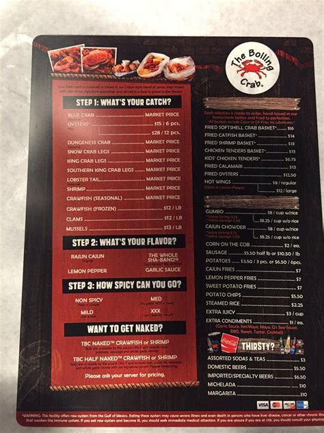 Menu At The Boiling Crab Restaurant Honolulu