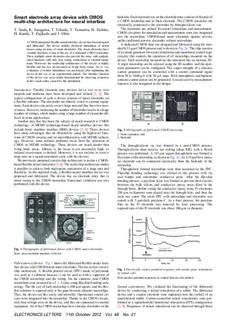 Pdf Smart Electrode Array Device With Cmos Multi Chip Architecture For Neural Interface