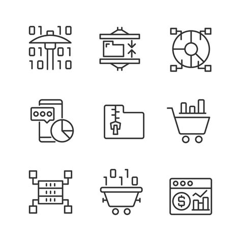 Data Mining Processes Linear Pixel Perfect Icons Set Machine Learning Analyze And Storage Data