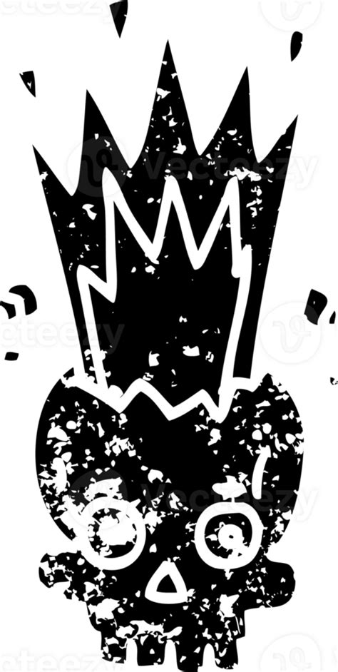 Line Drawing Cartoon Exploding Skull Distressed Icon 45334105 Png