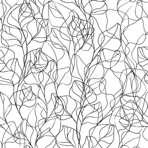 Abstract Floral Background Seamless Monochrome Pattern With Hand Drawn Branches Vector Black