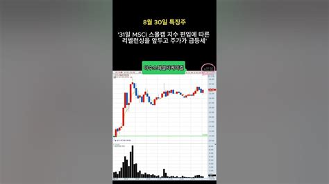 8월 30일 특징주 이수스페셜티케미컬 차트멍 상한가 급등주 Msci지수편입 Msci 주식 차트 차트매매 코다코 상보 Youtube