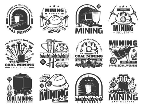 Coal Mining Industry Vector Monochrome Icons Stock Vector Illustration Of Vector Coal 228687468