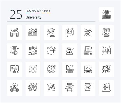 University 25 Line Icon Pack Including Medal Student Lamp School