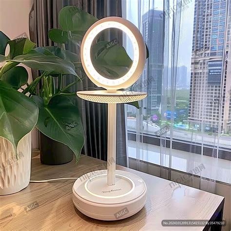 Ai创作图带灯化妆镜 Ins灯 桌面化妆镜 Led台灯 镜子带led灯 梳妆台场景图 产品场景图空景 淑女氧吧灯 智通触控台灯 护眼台灯 台灯主图 个性台灯 台灯阅读灯 个性立灯 圆形展示架