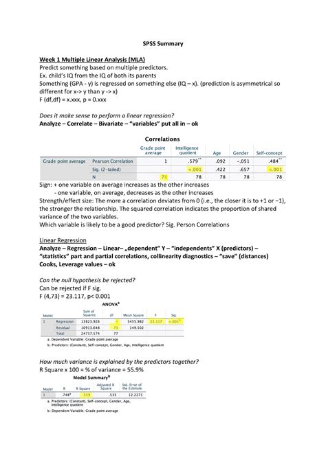 spss summary spss help spss summary week 1 multiple linear analysis