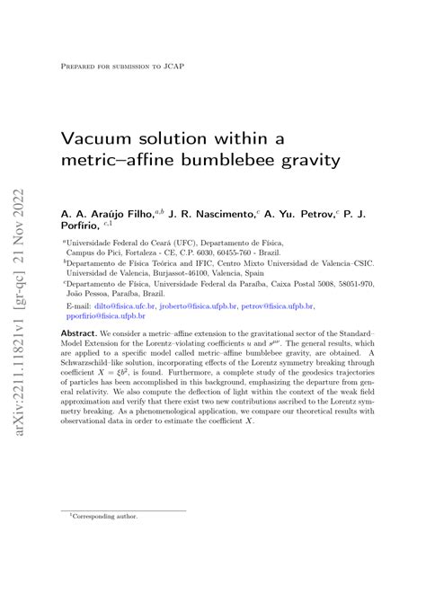 Pdf Vacuum Solution Within A Metric Affine Bumblebee Gravity
