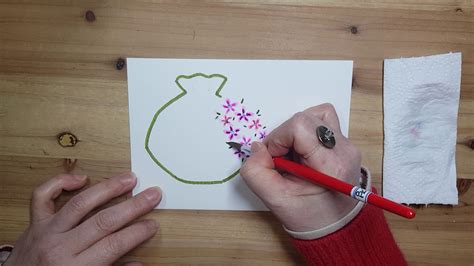 쉽게 복주머니 그리기플러스펜 수채화 수채화 꽃 그리기새해 캘리그라피 글씨새해 카드 만들기사인펜 그림 Youtube