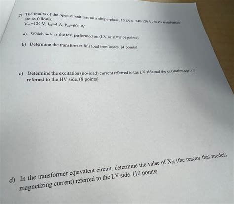 The Results Of The Open Circuit Test On A Chegg