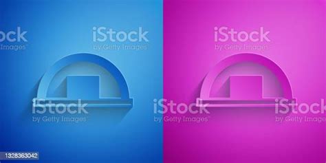 파란색과 보라색 배경에 격리 된 용지 절단 창고 아이콘 종이 아트 스타일 벡터 3차원 형태에 대한 스톡 벡터 아트 및 기타 이미지 3차원 형태 건축하기 그림자