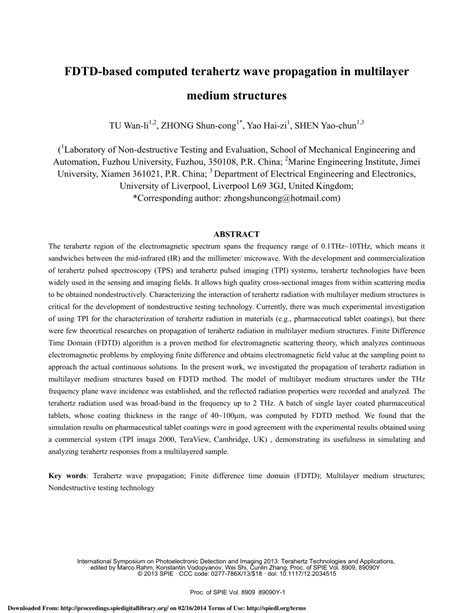 Pdf Fdtd Based Computed Terahertz Wave Propagation In Multilayer Medium Structures