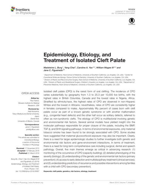 Pdf Epidemiology Etiology And Treatment Of Isolated Cleft Palate