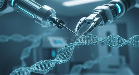 Robotic Arm Manipulating Dna Strand Gene Editing Genetic Engineering