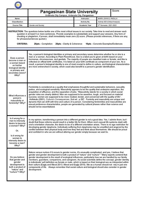 Activity 003 Crit Analysis 2 Pangasinan State University Urdaneta City Campus Urdaneta City