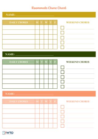 10 Free Roommate Chore Charts Printable
