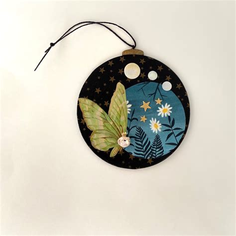 Butterfly Garden Assemblage Ornament Mixed Media Collage Art Night Garden Folk Art One Of A