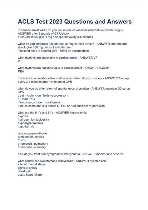 Acls Mock Test 2023 Complete Questions And Answers For 12 30 2023