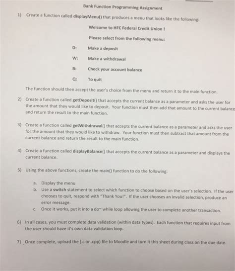 Solved Bank Function Programming Assignment Create A Chegg