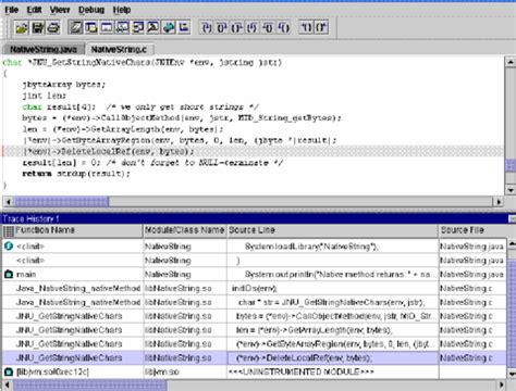 Cross Language Trace Java To C On Solaris Shows A Trace From A Java