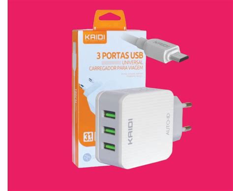 Carregador Rapido De Tomada Kaidi Auto Id 2 4 A Com 2 Portas Usb Cabo