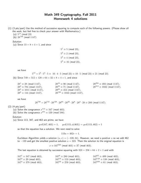 Math 349 Cryptography Fall 2011 Homework 4 Solutions