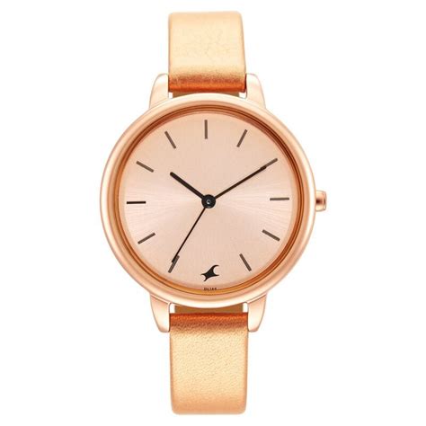 Fastrack Glitch Quartz Analog Rose Gold Dial Leather Strap Watch For Girls