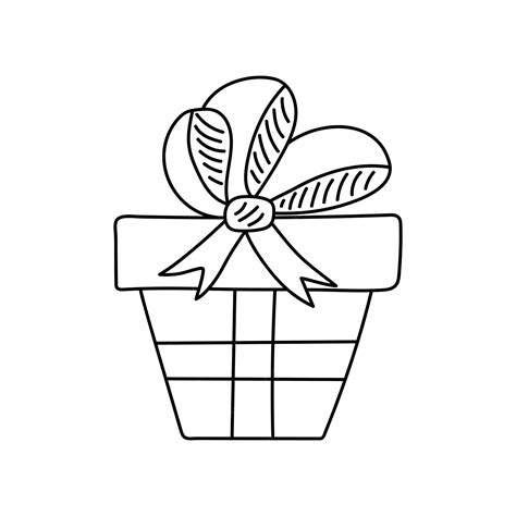 낙서 스타일의 리본과 활이 있는 선물 상자 색칠하기 책에 대한 흑백 벡터 일러스트 레이 션 프리미엄 벡터