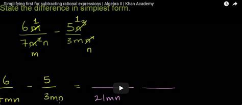 Khan Academy Algebra Simplifying First For Subtracting Rational