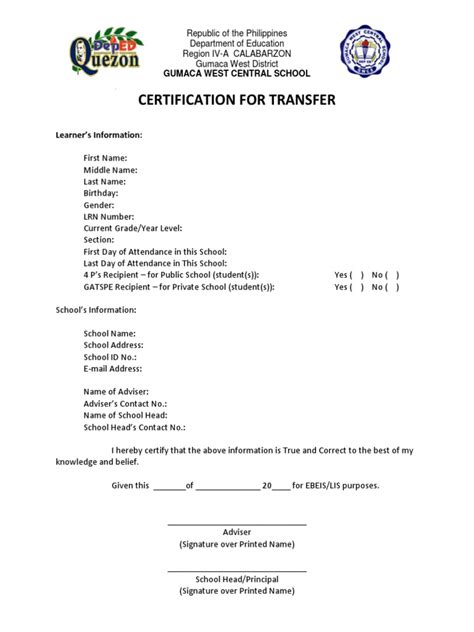 Certification Of Transfer Pdf Certification Of Transfer Pdf