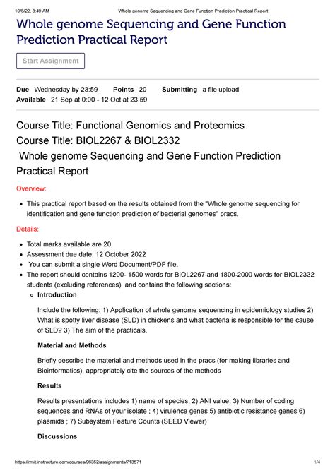 Whole Genome Sequencing And Gene Function Prediction Practical Report