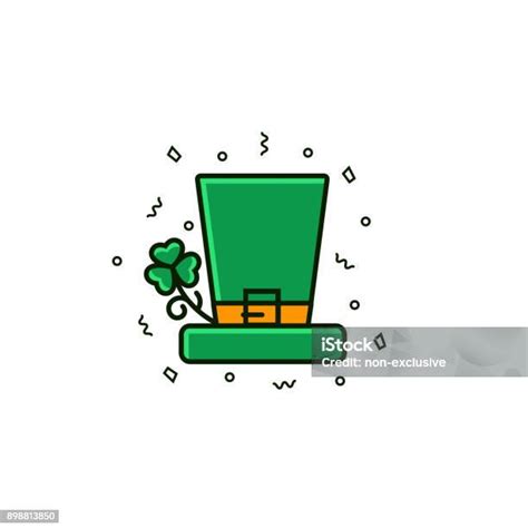 세인트 패 트 릭의 날 요정 모자 장식 토끼풀 공장 격리 된 배경에서 아이 랜드 전통적인 머리 드레스의 플랫 컬러 라인 아이콘입니다 3월에 대한 스톡 벡터 아트 및 기타