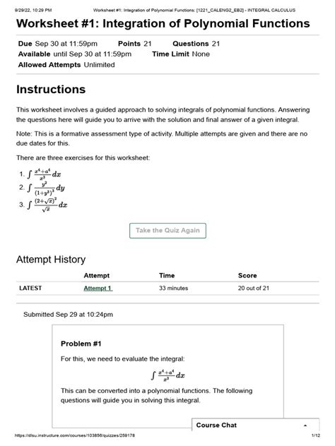 Worksheet 1 Integration Of Polynomial Functions [1221 Caleng2 Eb2