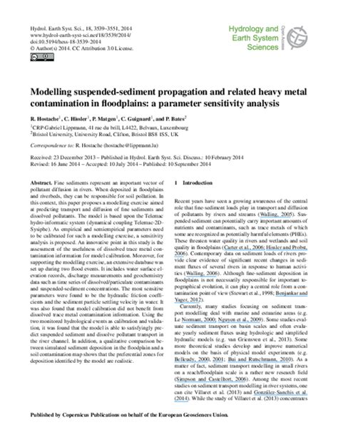 Pdf A 2 D Hydro Morphodynamic Modelling Approach For Predicting Suspended Sediment Propagation