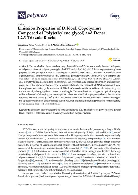 Pdf Emission Properties Of Diblock Copolymers Composed Of Polyethylene Glycol And Dense 12