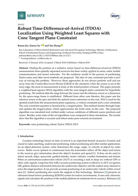Pdf Robust Time Difference Of Arrival Tdoa Localization Using Weighted Least Squares With