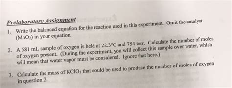 solved prelaboratory assignment 1 write the balanced