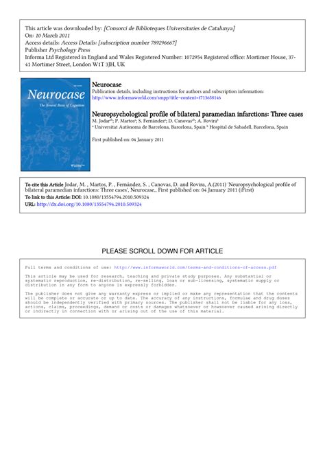Pdf Neuropsychological Profile Of Bilateral Paramedian Infarctions