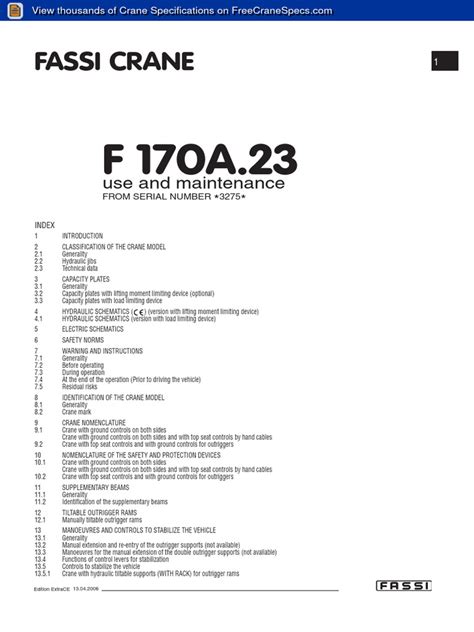 Fassi F170a 23 Pdf Crane Machine Valve