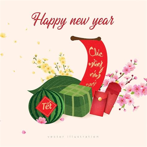 음력 설날 베트남 설날 Tet Vietnam 벡터의 전통 음식 프리미엄 벡터