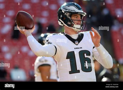 Philadelphia Eagles Quarterback Tanner Mckee 16 Throws A Pass Before