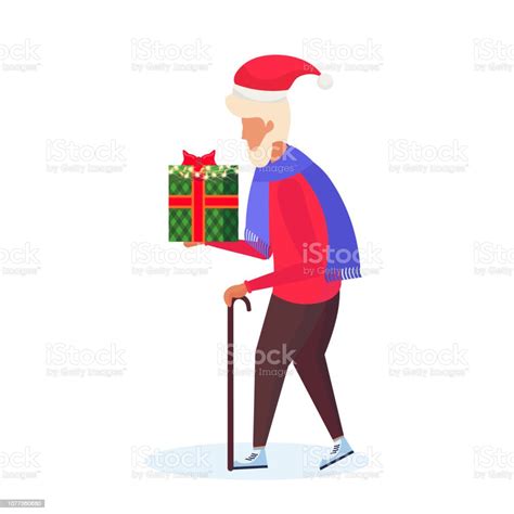 선물 상자 해피 뉴 메리 크리스마스 개념 남성 만화 캐릭터 프로필 전체 길이 격리를 들고와 수석 남자 12월에 대한 스톡 벡터 아트 및 기타 이미지 Istock