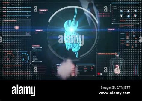 Businessman Touching Digital Screen Zooming Body Scanning Internal