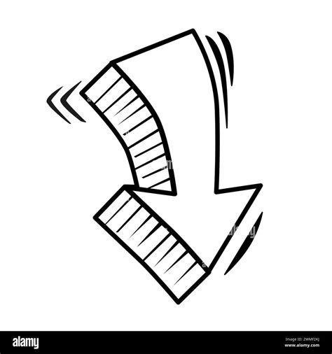 3d Vector Abstract Business Arrow Hand Drawn Geometric Curved Pointer Down Isolated Bold