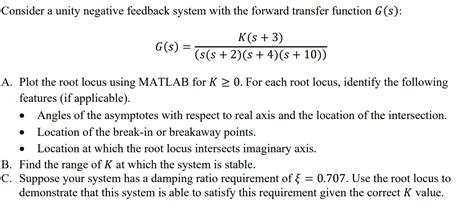 Solved Consider A Unity Negative Feedback System With The