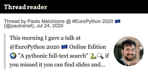 Thread By Pauloxnet This Morning I Gave A Talk At Europython 2020